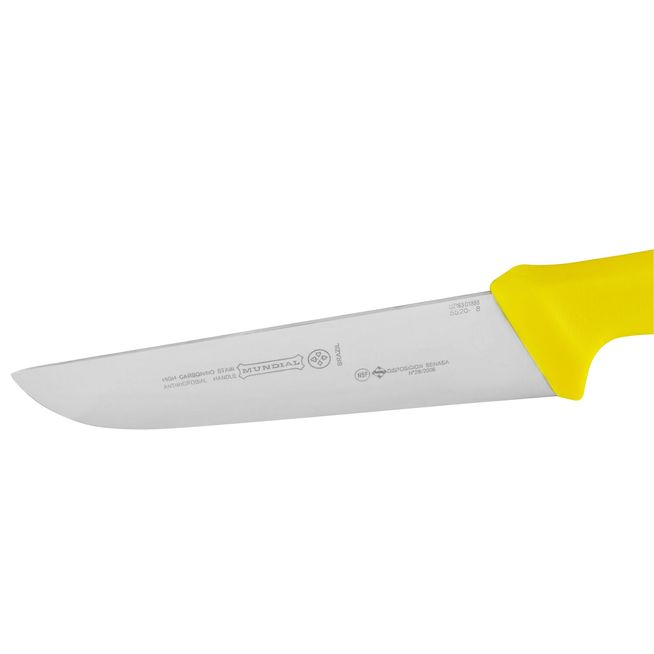 Faca Inox Açougue Cabo Amarelo 8" - Mundial - Rei da Cutelaria