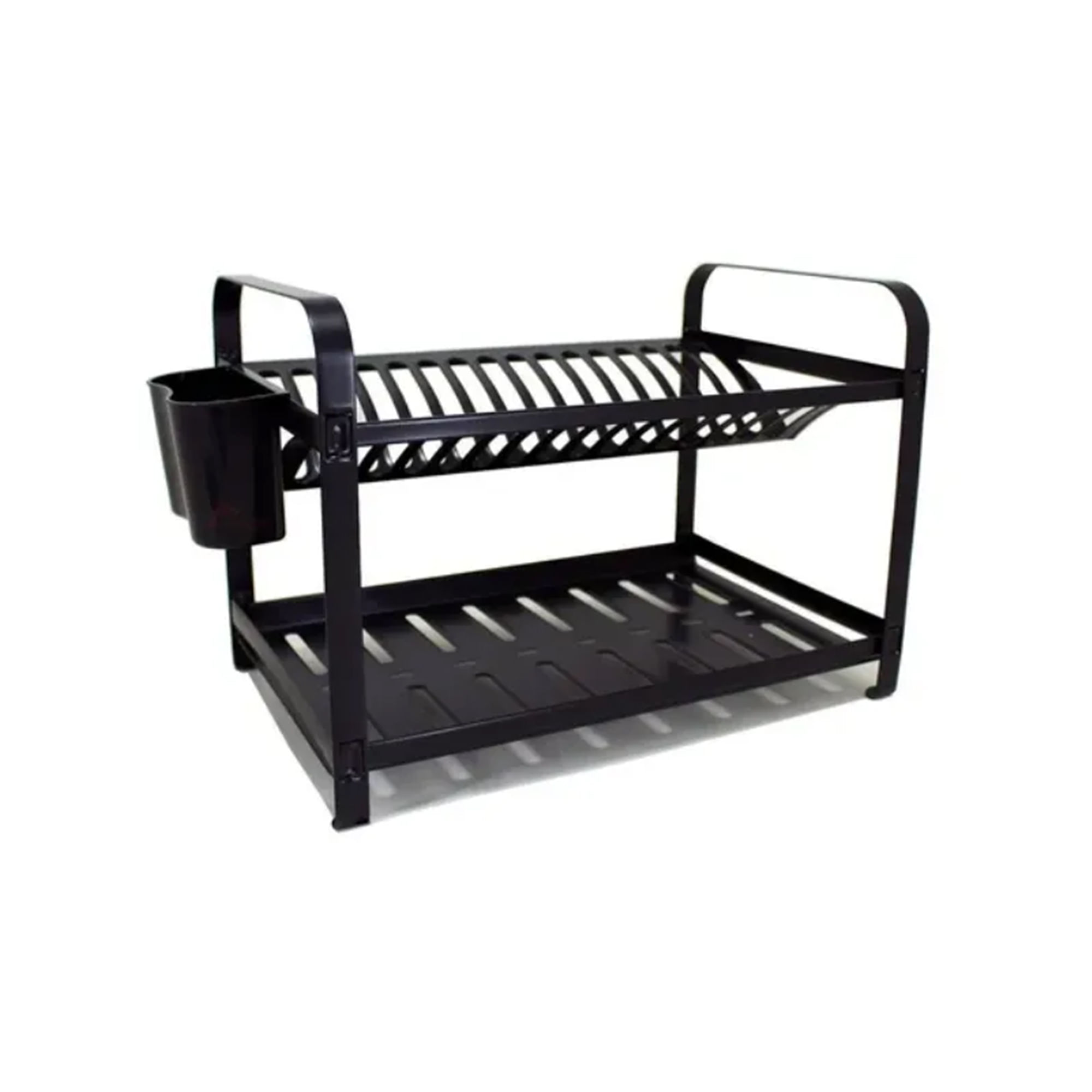 Escorredor Inox Preto 16 Pratos com Porta Talheres - Rei da Cutelaria